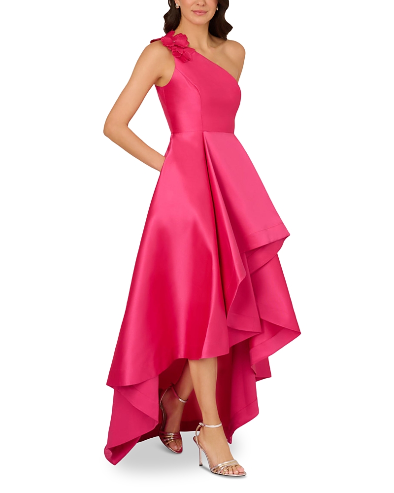 ADRIANNA PAPELL Adrianna Papell Mikado High-Low Gown with Floral Embellishment